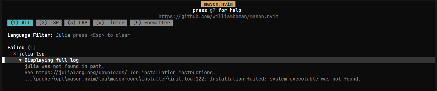Julia-lsp Fails to install due to not finding julia in path, however it is in path · Issue #776 ...