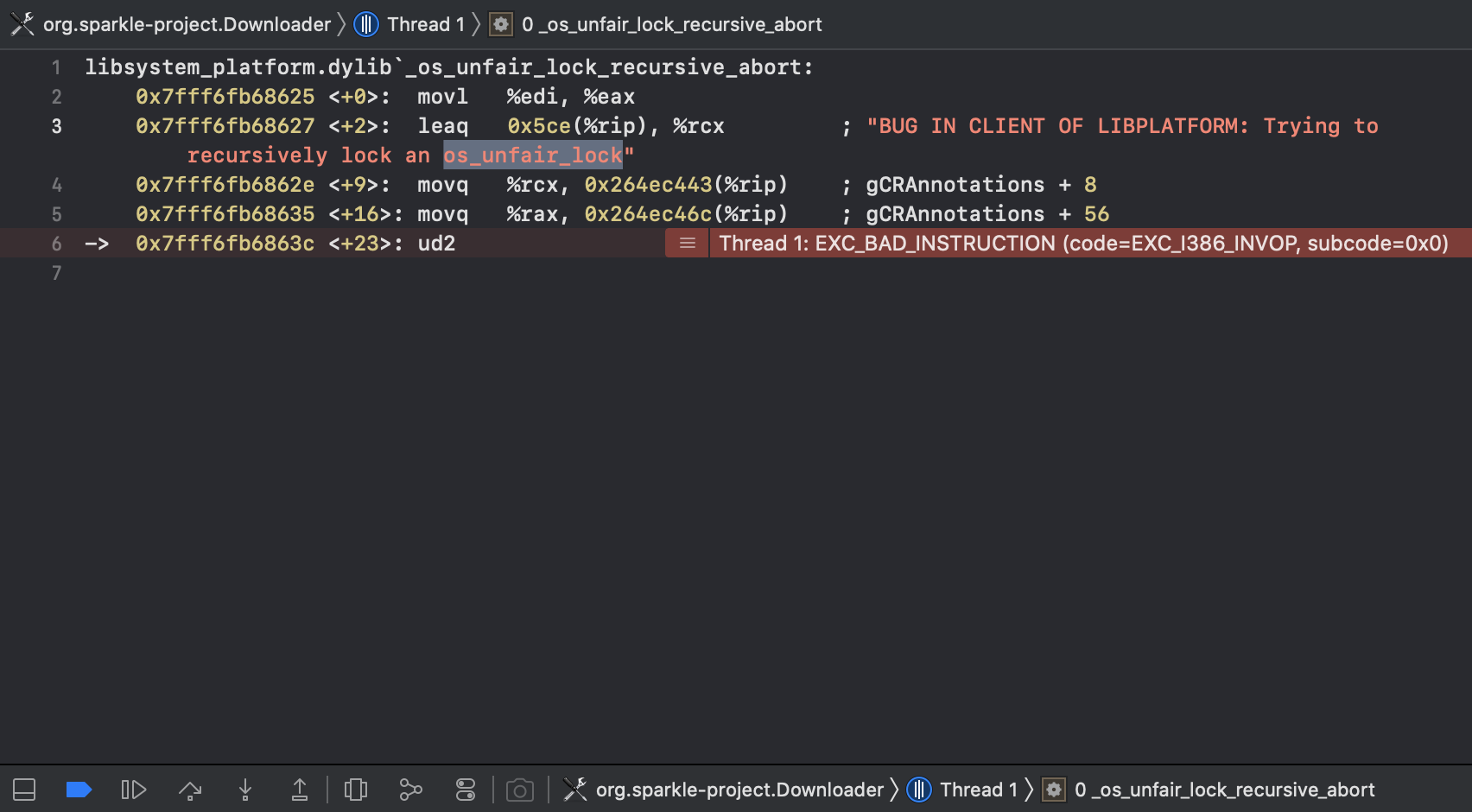 Orgsparkle Projectdownloader Crashing Only While Running In Xcode In Osunfairlock · Issue