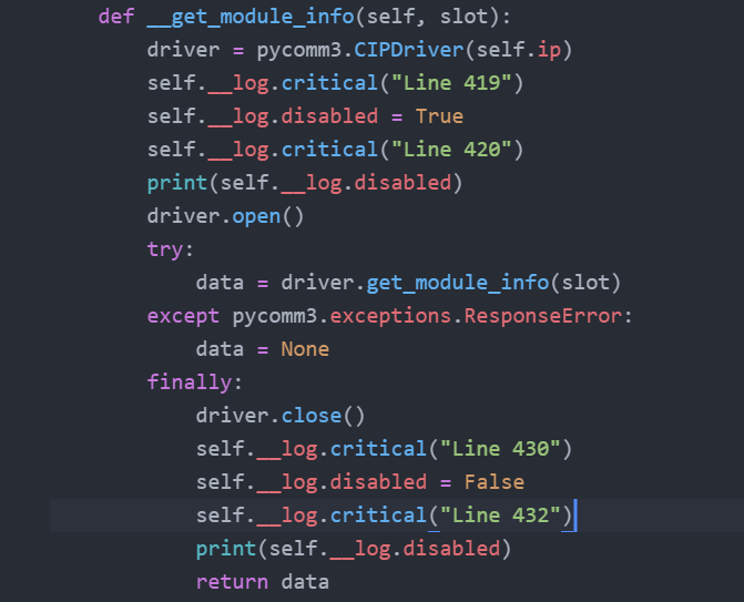 Logging In Pycomm3 Stopping Try Except? · Issue #165 · ottowayi/pycomm3 · GitHub