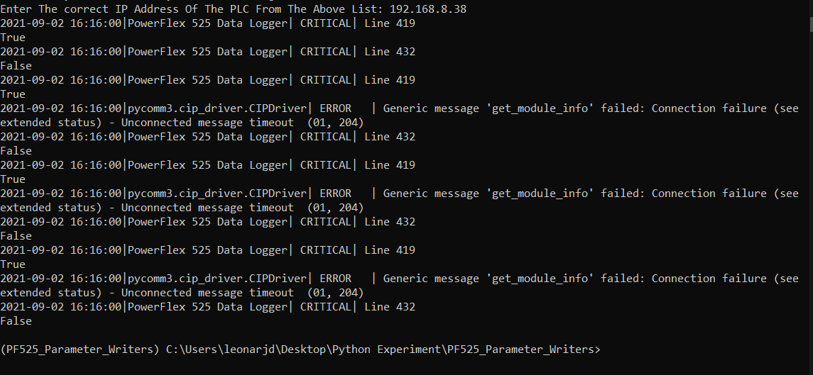 Logging In Pycomm3 Stopping Try Except? · Issue #165 · ottowayi/pycomm3 · GitHub