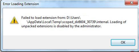 Failed to load extention from: ... Loading of unpacked extensions is ...