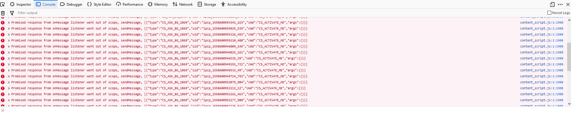 Promised response from onMessage listener went out of scope ...