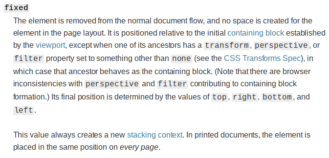 positioning off if component parent sits within a fixed position ...