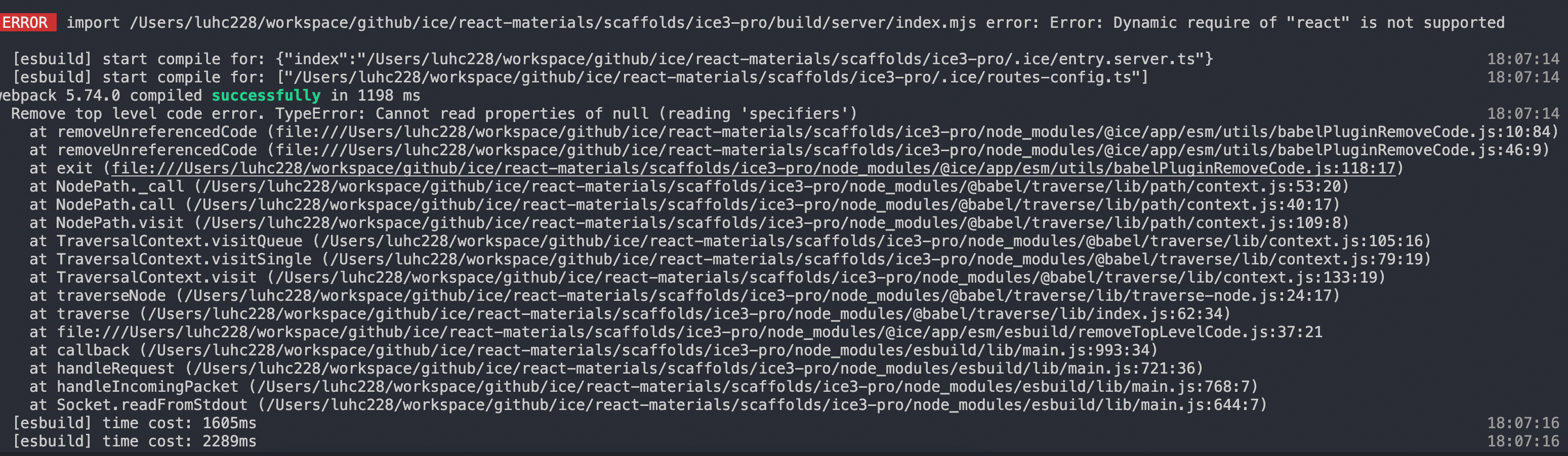 babelPluginRemoveCode 报错 · Issue #606 · ice-lab/ice-next · GitHub