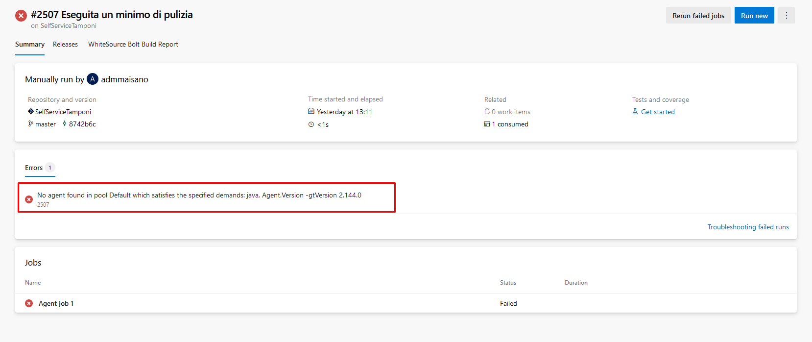Sonarqube Task not working with Win2019 image. java version error: ##[error]No agent found in ...