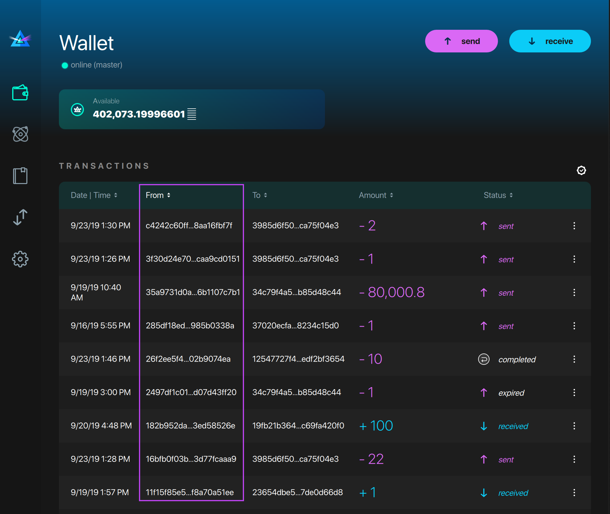 [UI Wallet] Wallet datagrid is sorted by From by default · Issue #880 · BeamMW/beam · GitHub