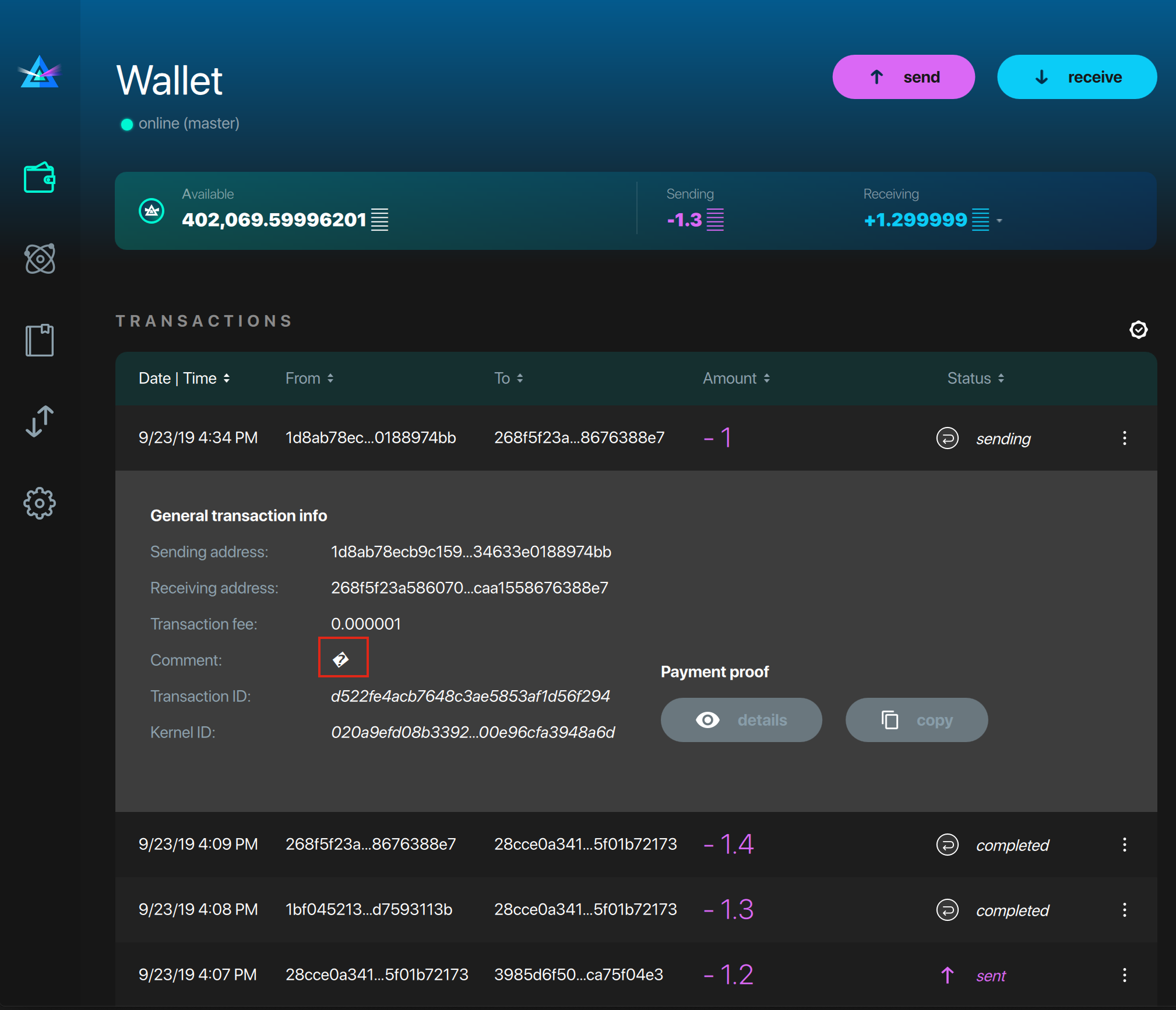 [UI Wallet] Wallet screen: comment in the general transaction info contains unknown symbol ...