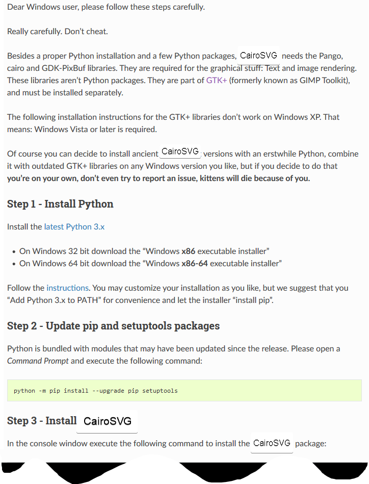 Difficulty running/installing CairoSVG python package on any platform ...