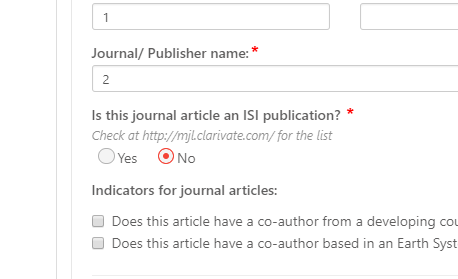 Change "ISI Journal" question in a different component to be required in deliverables · Issue ...