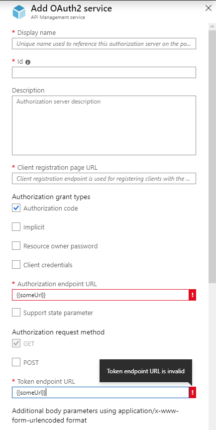 Use named values in OAuth configurations, allow HTTP protocol, and make client secret. · Issue ...