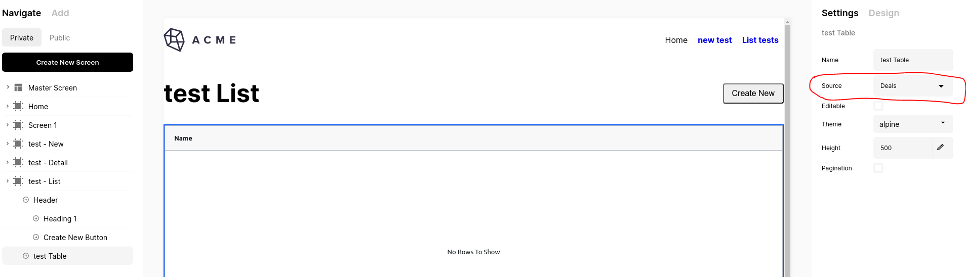 Screen templates - list screen does not auto select the correct source ...