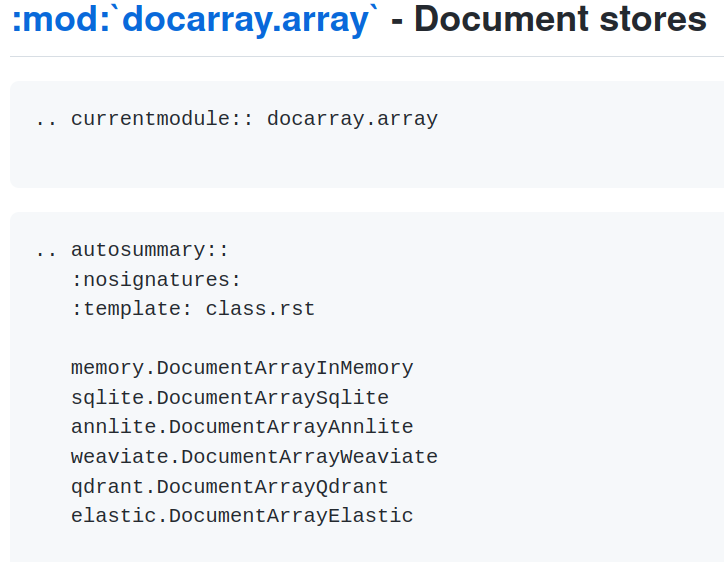 Bug: document stores disappeared in api reference · Issue #580 · docarray/docarray · GitHub