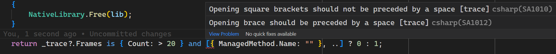 List patterns trigger SA1010 and SA1012 · Issue #3536 · DotNetAnalyzers/StyleCopAnalyzers · GitHub
