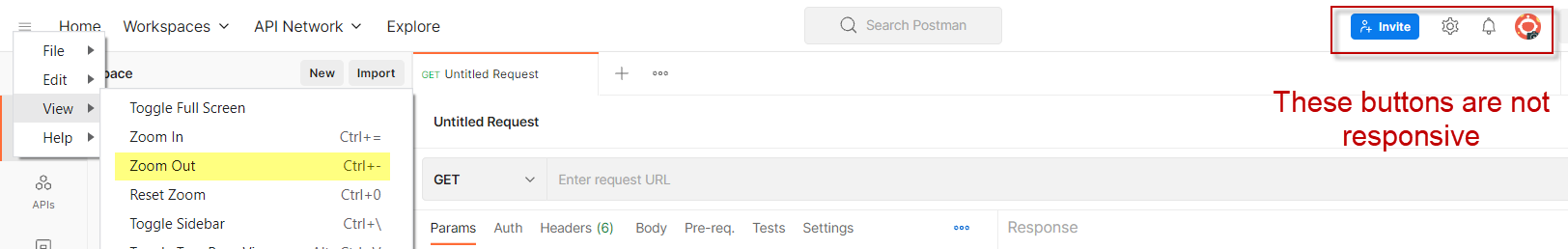 When we zoom out the postman app under view the header section of ...