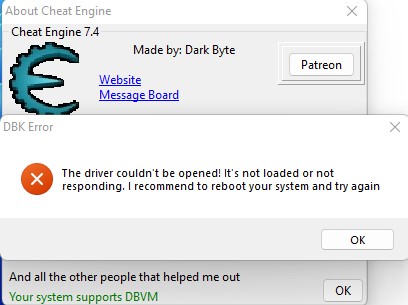 DBK error, can not start Ultimap, please help me · Issue #2301 · cheat-engine/cheat-engine · GitHub