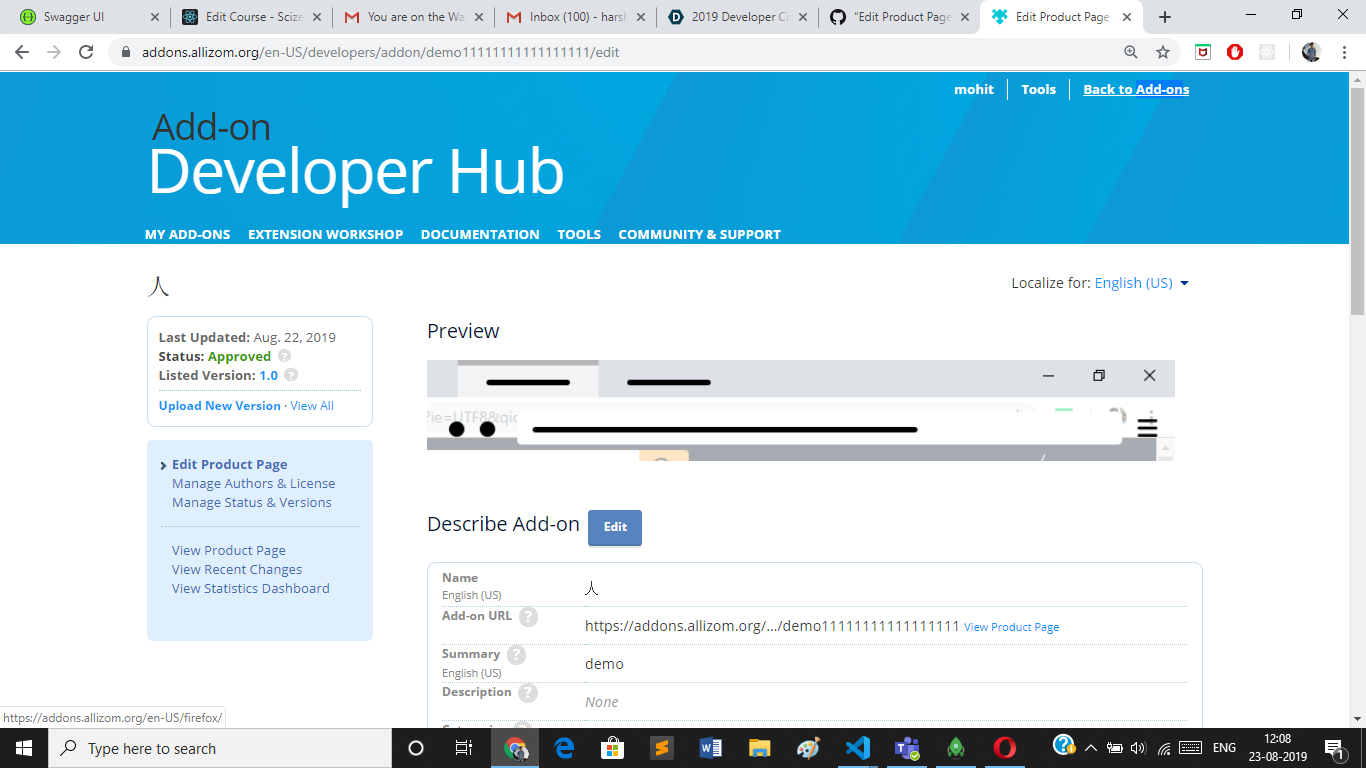 “Edit Product Page” isn’t highlighted for an add-on with kanji characters in Developer Hub ...