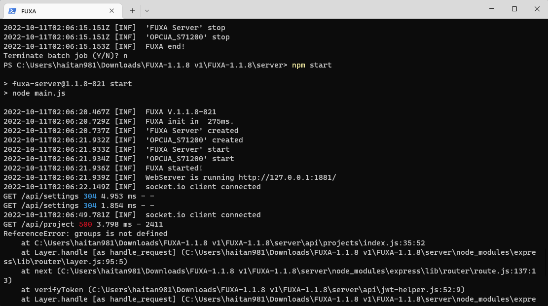 Unable to start Fuxa · Issue #533 · frangoteam/FUXA · GitHub