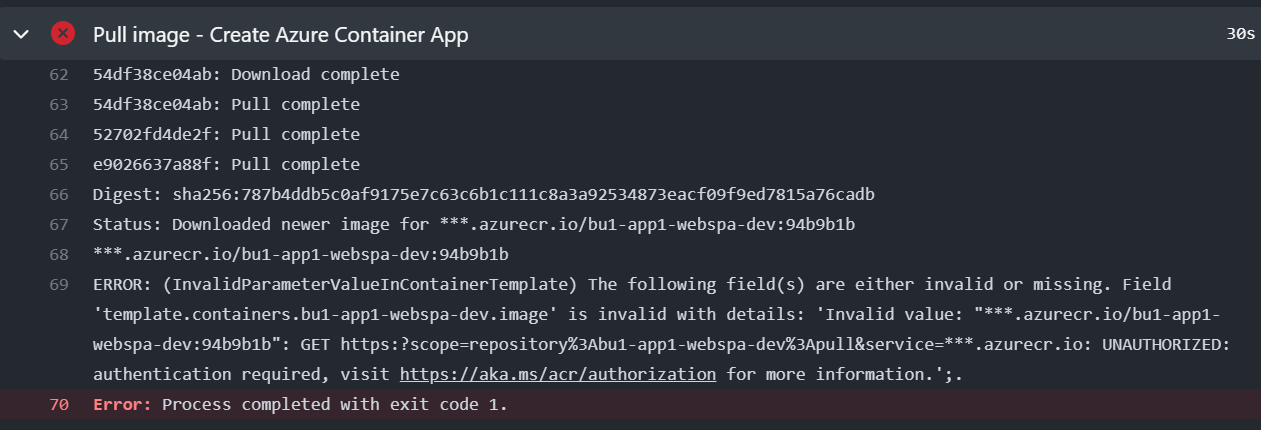 InvalidParameterValueInContainerTemplate issue, image field are either invalid or missing ...