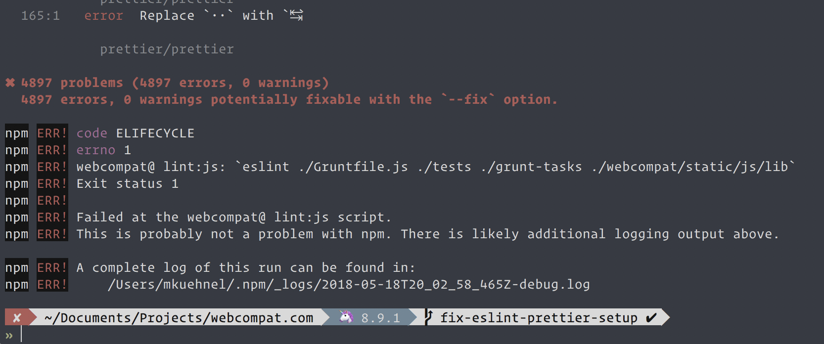 Having a .prettierrc file in user directory causes linting errors when ...