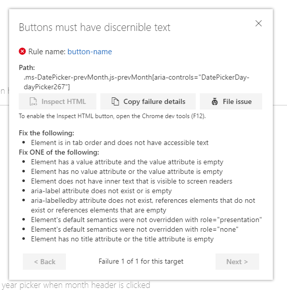 Calendar A11y Error: Buttons must have discernable text. · Issue #8285 ...