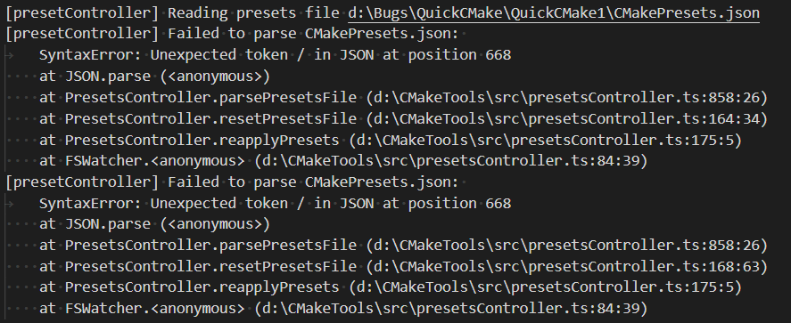 The extension erroneously accepts trailing commas and comments for CMakePresets.json · Issue ...