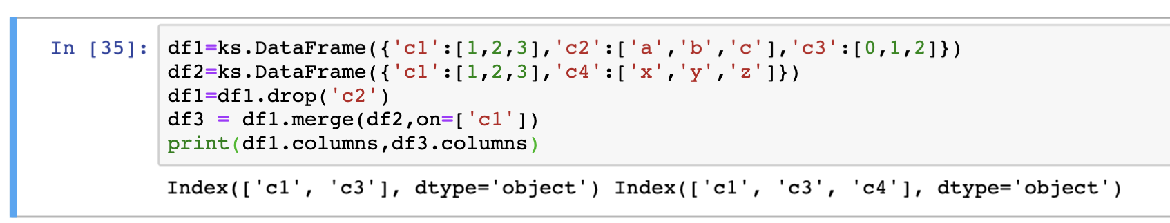 When Using Drop On Koalas Dataframe And Then Merge Dropped Columns