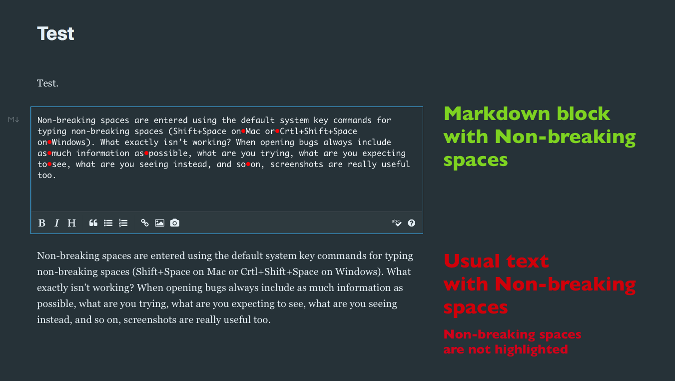 Non-breaking space dosn't work in Editor, also no highlighting · Issue ...