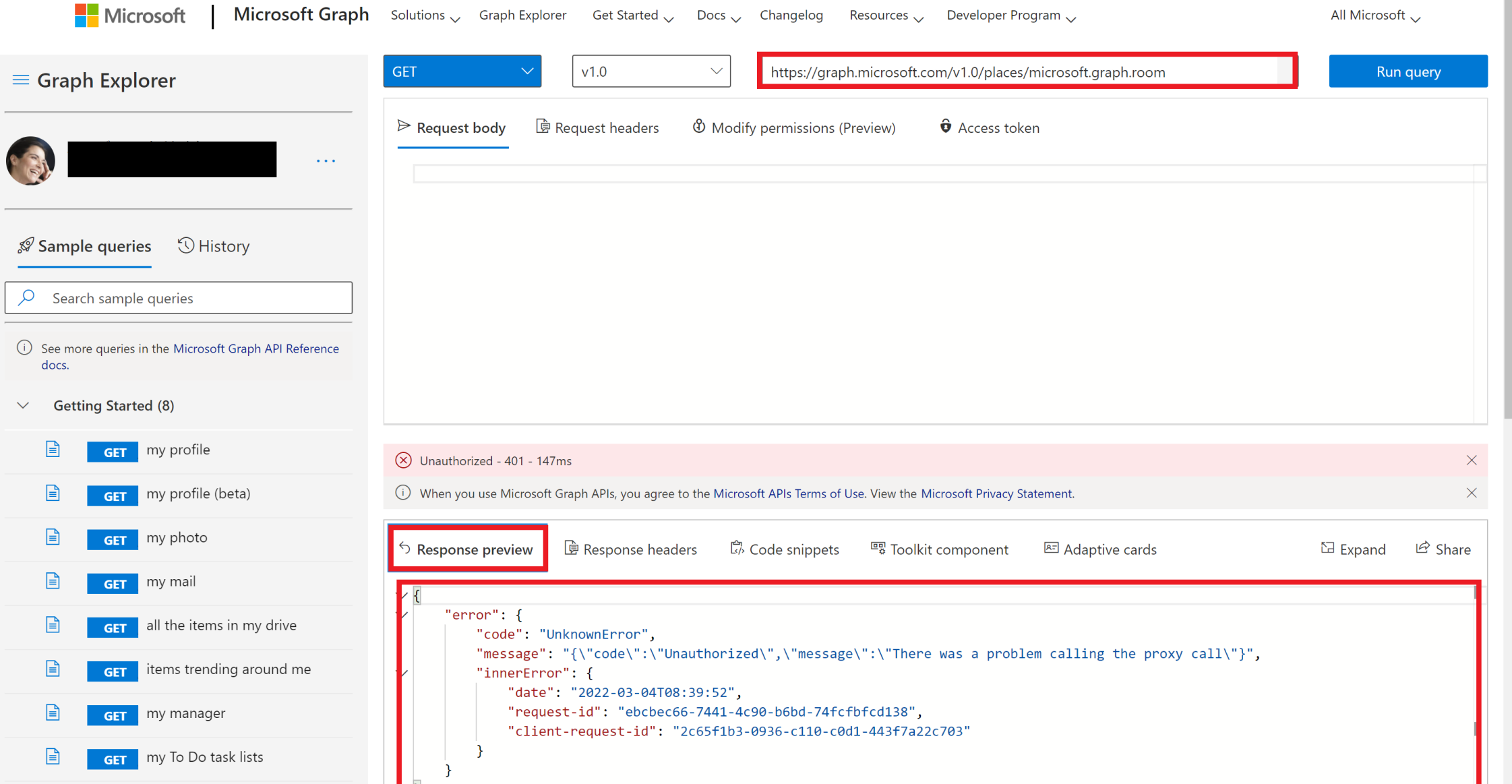 Graph API List Places Give 401 Error Microsoft Q A
