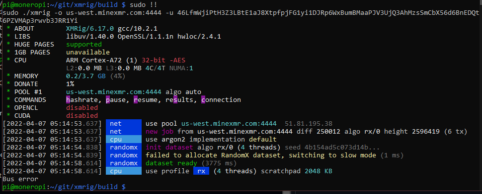 Bus Error after 'use profile rx (4 threads) scratchpad 2048 KB' · Issue ...