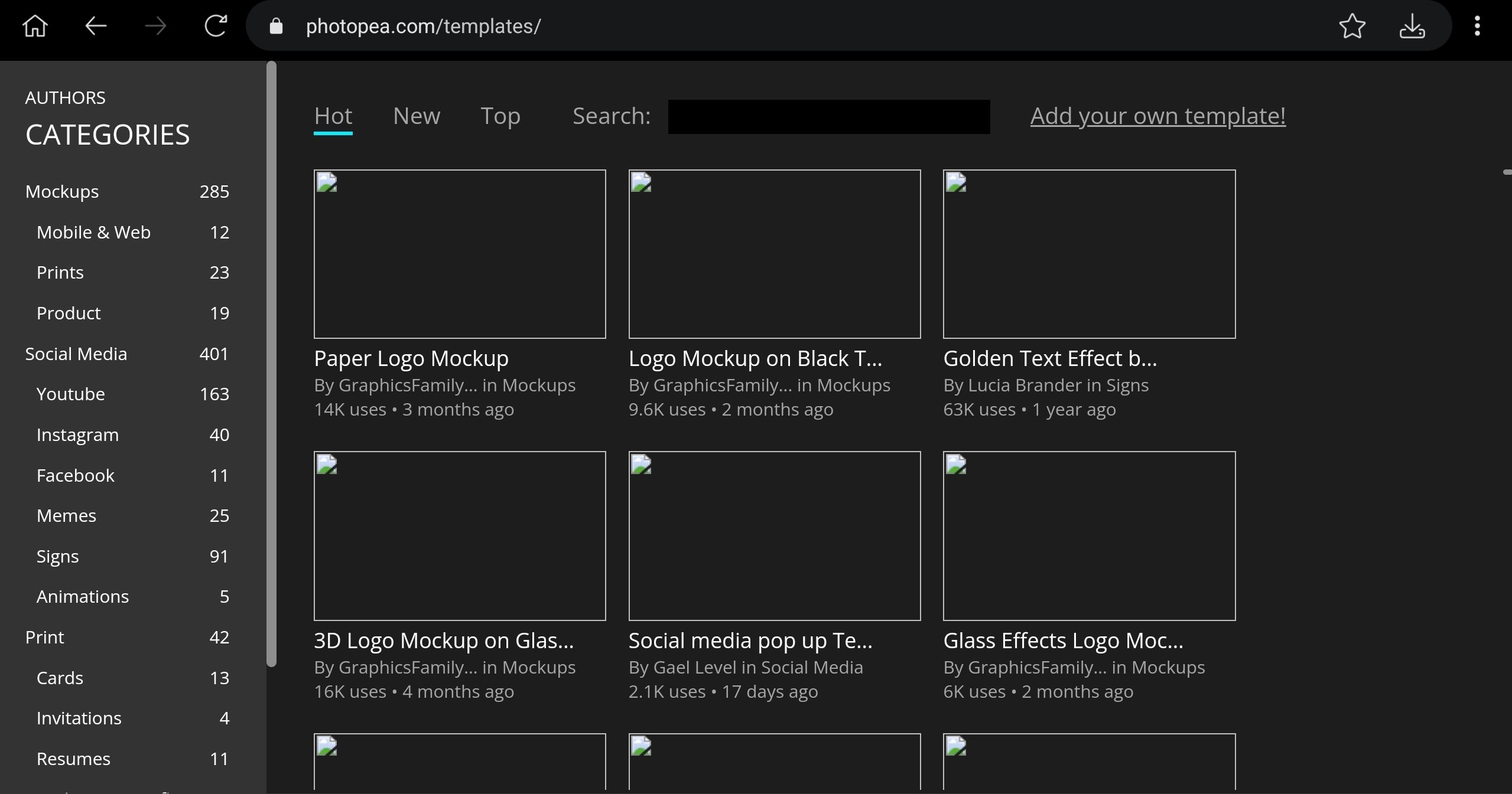 Templates thumbnails not showing · Issue #5071 · photopea/photopea · GitHub