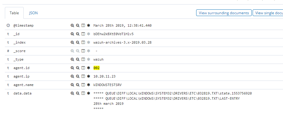in data.data and syscheck.diff field in CSV where as data is there in kibana discover tab ...