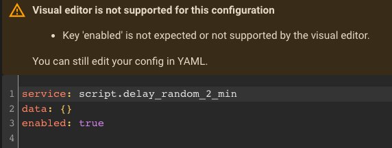 Automation: disabling action shows "Key 'enabled' is not expected or not supported by the visual ...