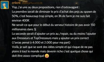 [Suggestion] Rééquilibrage shopkeeper rachat des pnjs et /repair payant de Criicrii · Issue #11 ...