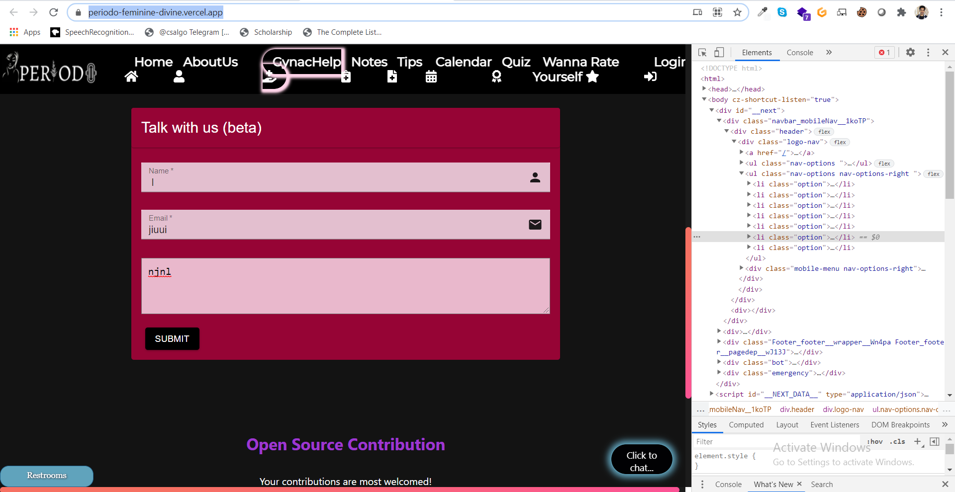 Talk with us form UI enhancement. · Issue #262 · Feminine-Divine/periodo · GitHub