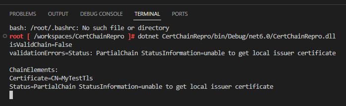 X509ChainTrustMode.CustomRootTrust behaves different on Linux (fails chain validation with ...
