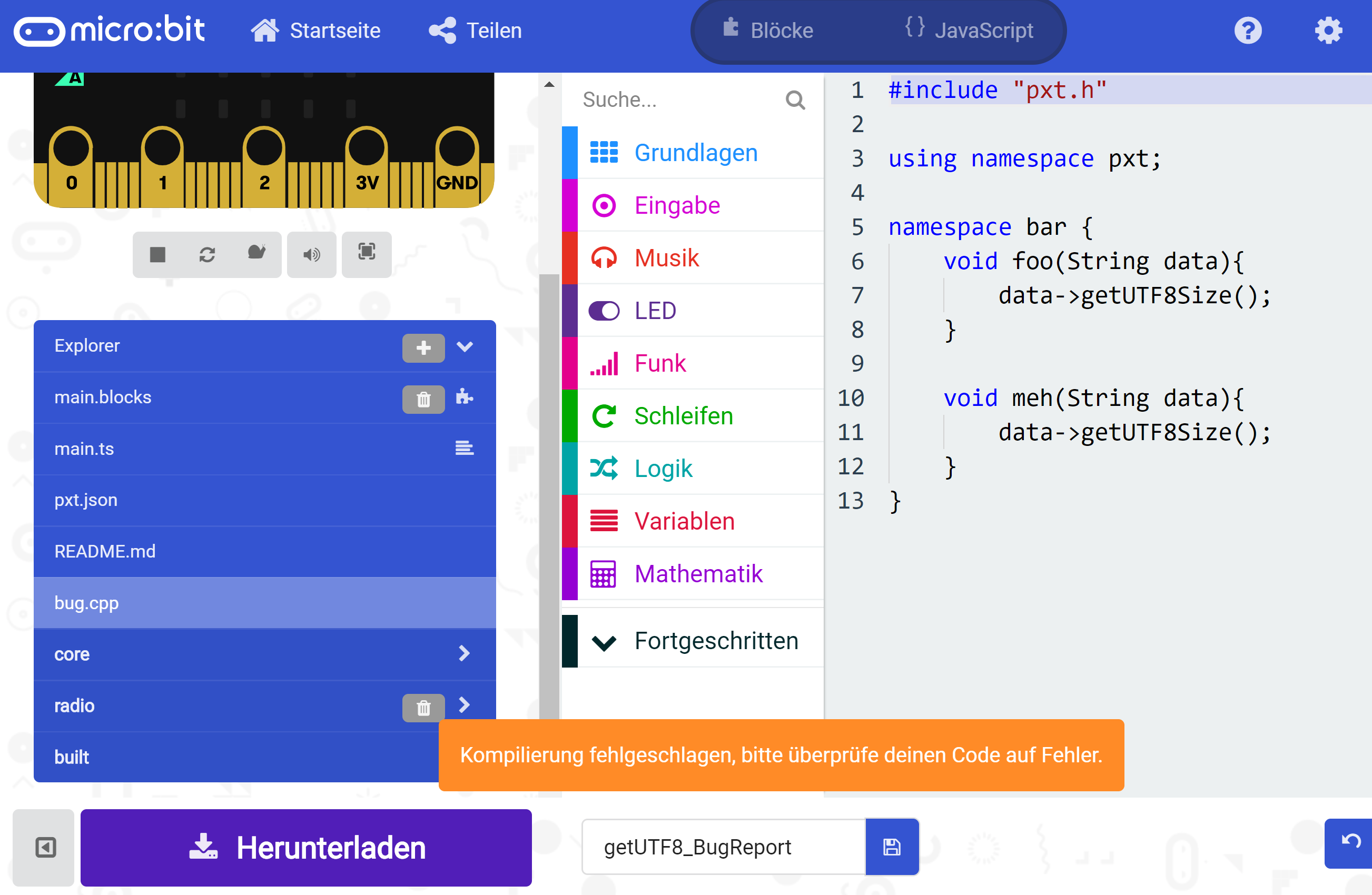 String::getUTF8Data() -> Compilation Failed · Issue #2038 · microsoft/pxt-microbit · GitHub