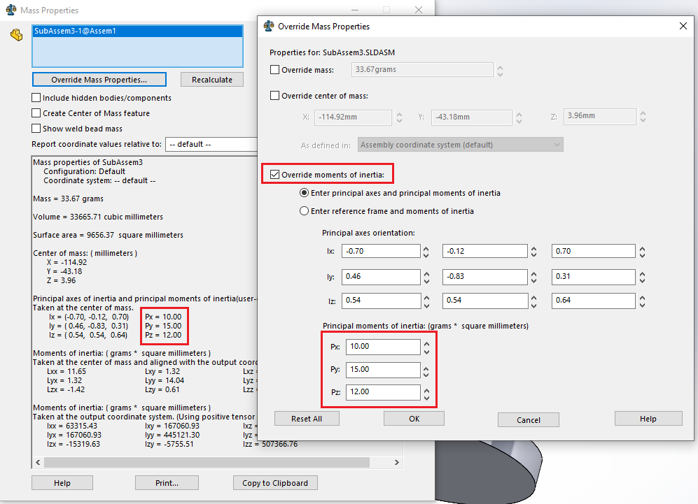 Overridden Principal Moment of Inertia is reversed for the sub-assembly components · Issue #107 ...