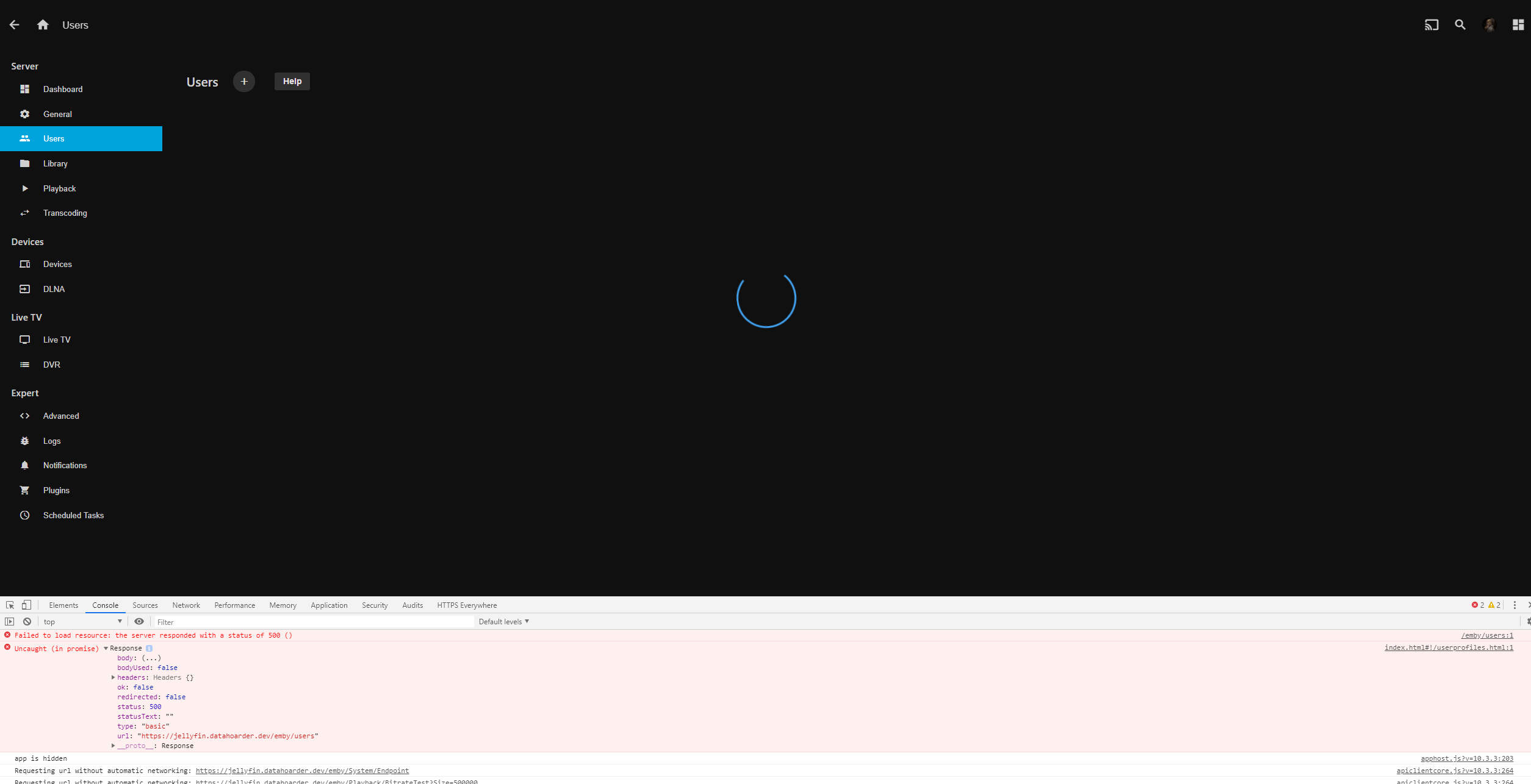 Jellyfin User List Is Stuck Loading Indefinitely · Issue 1441 · Jellyfinjellyfin · Github