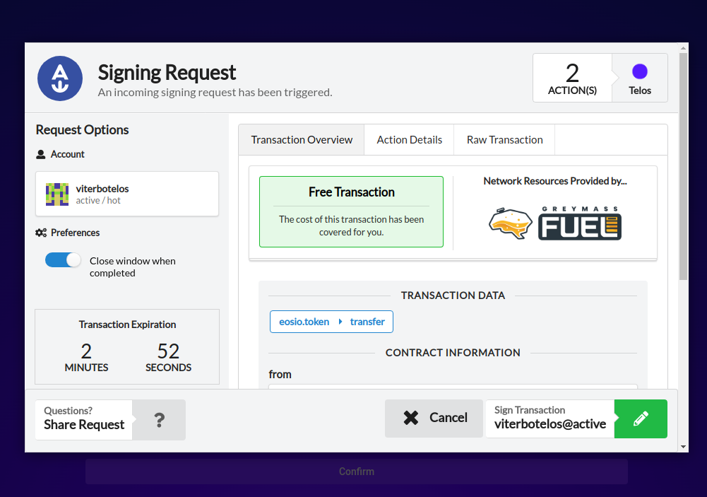 incorporate Greymass Fuel into the "Sign Transaction" process (OBE) · Issue #468 · telosnetwork ...