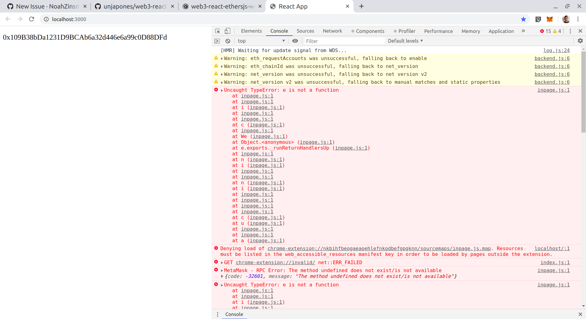 Using Web3js As Library Metamask In Browser Throws Errors In Console · Issue 79 · Uniswap 