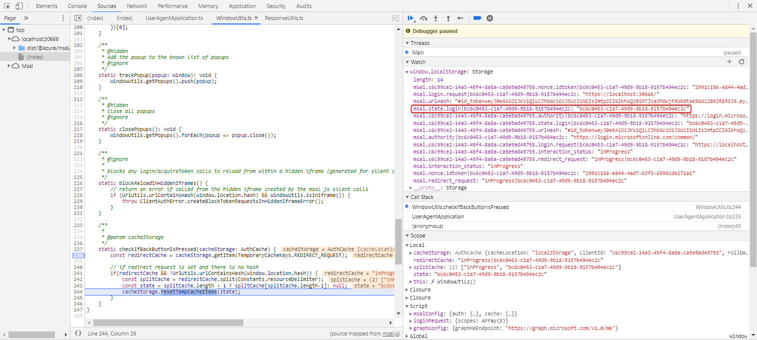 'ClientAuthError: Invalid state' when returning from a redirect after ...