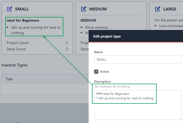 Project Type description is entered in markdown but is not rendered in project selection dialog ...