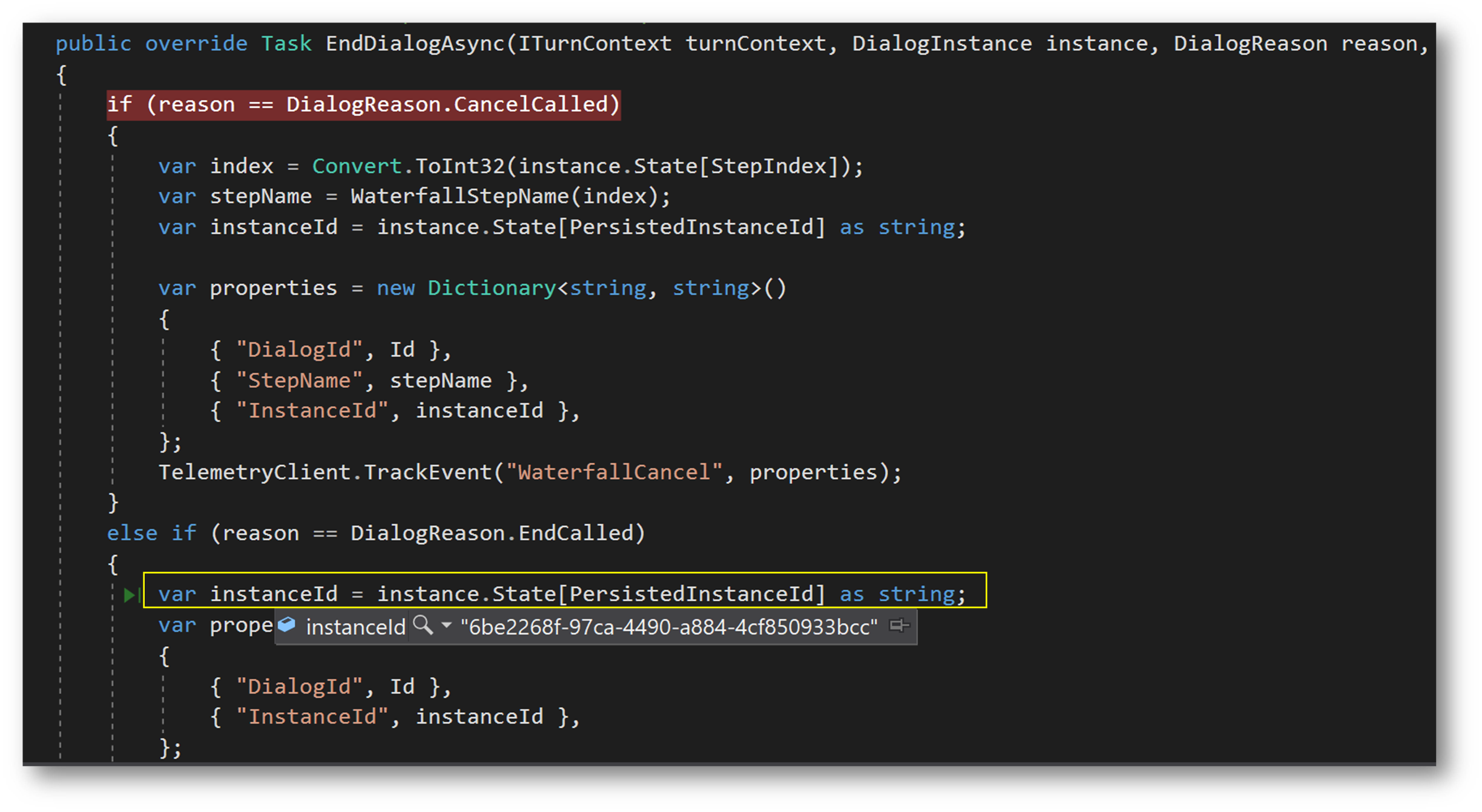 "The given key 'instanceId' was not present in the dictionary." when ...