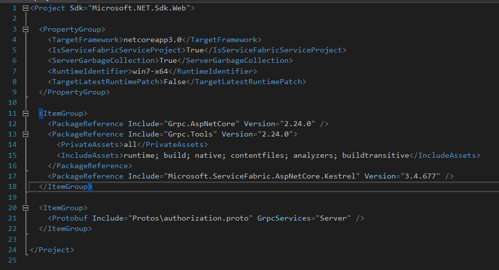 Grpc tool in VS2019 do not build classes when the asp.net project is a service fabric service ...