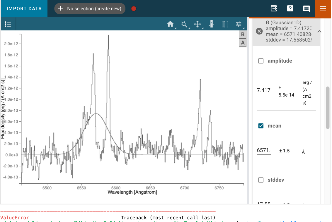 Model Fitting Specviz: Error on fixing Gaussian mean · Issue #1686 · spacetelescope/jdaviz · GitHub