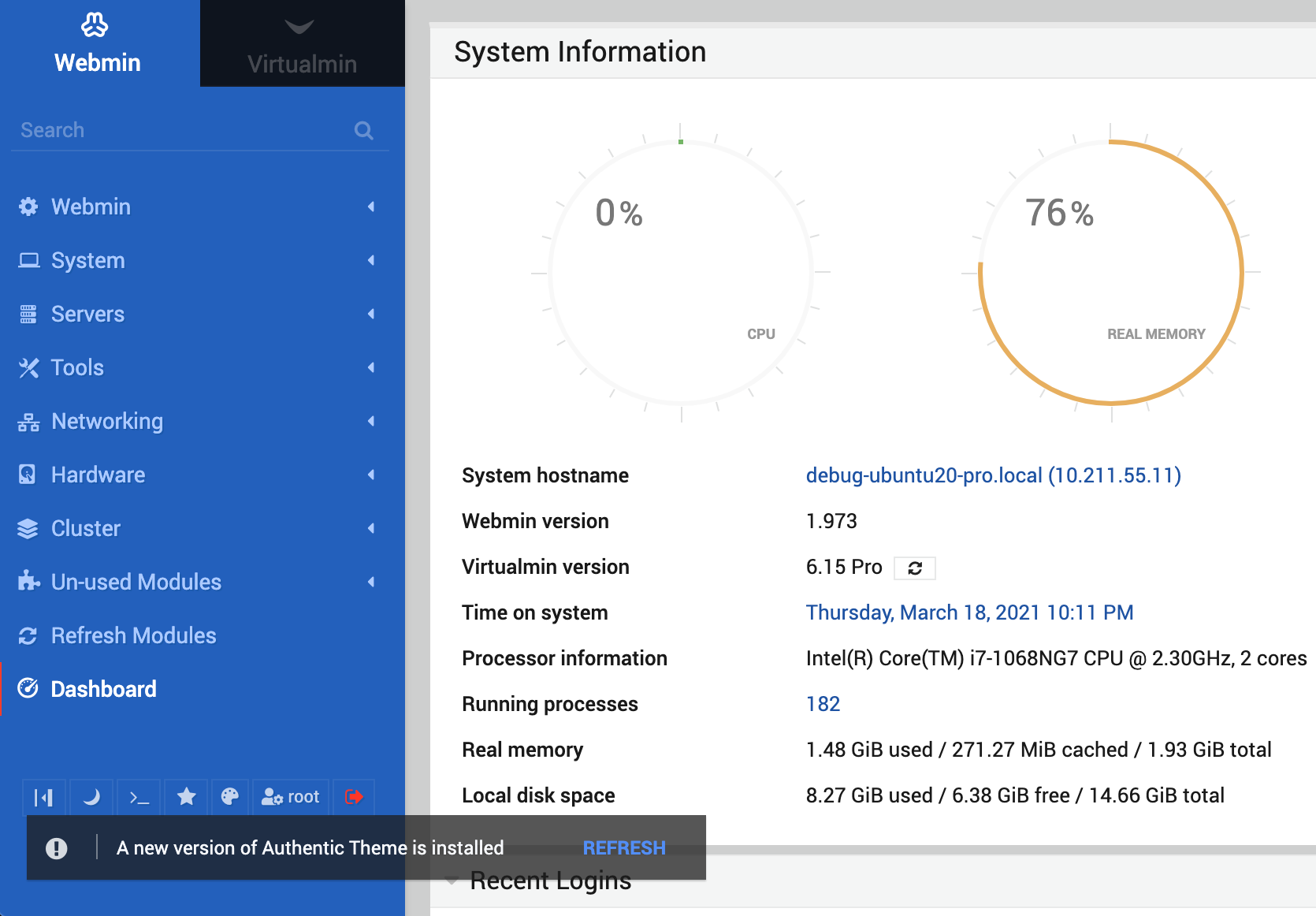 Theme: UI message to reload the page when upgraded in background · Issue #1521 · webmin ...