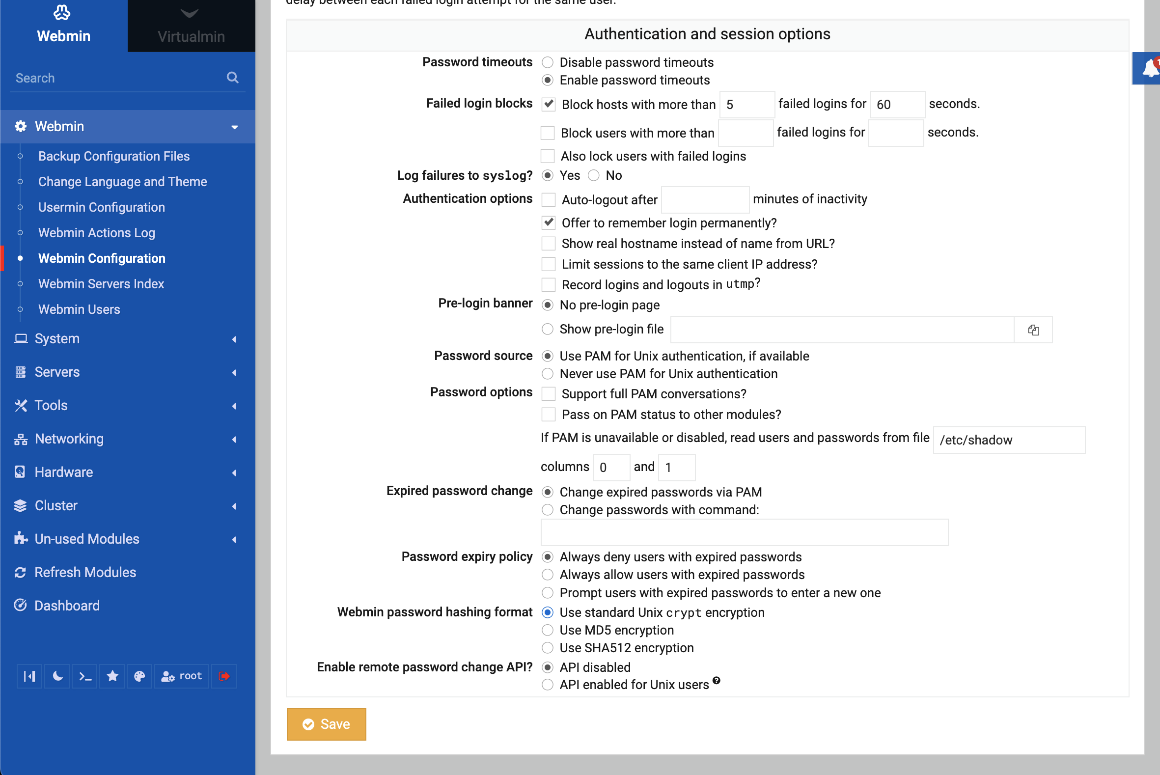 Webmin Default Hashing Format Must Not Be `md5` Rather System Default · Issue 1666 · Webmin