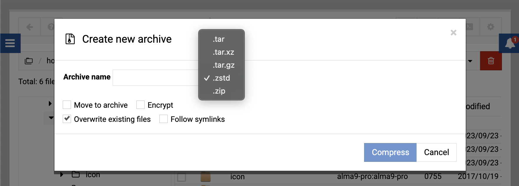 Ability to create .tar archives from the File Manager? · Issue #2009 · webmin/webmin · GitHub