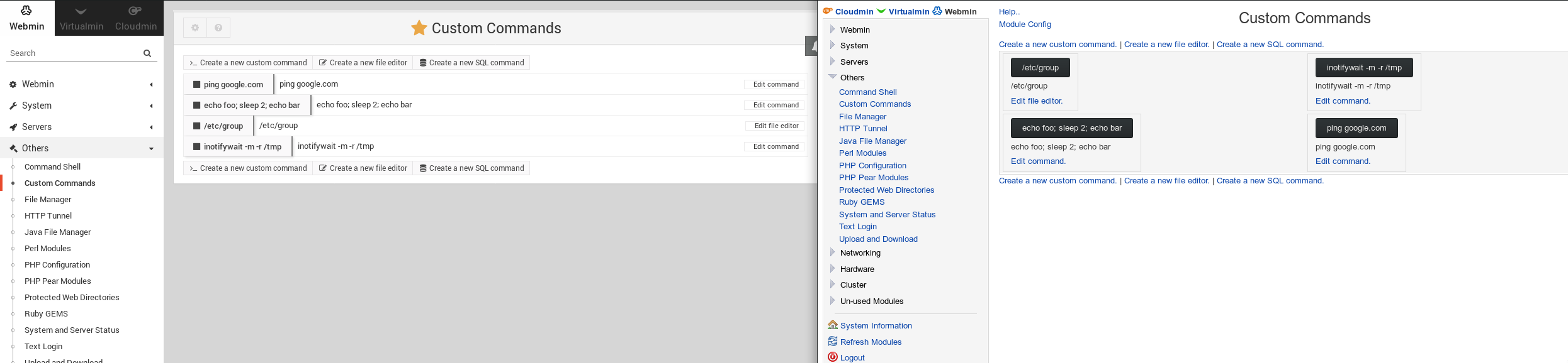 Theme: Custom Commands columns are gone · Issue #1245 · webmin/authentic-theme · GitHub