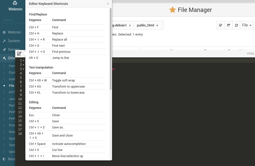 File Manager: Editor improvements · Issue #1265 · webmin/authentic-theme · GitHub